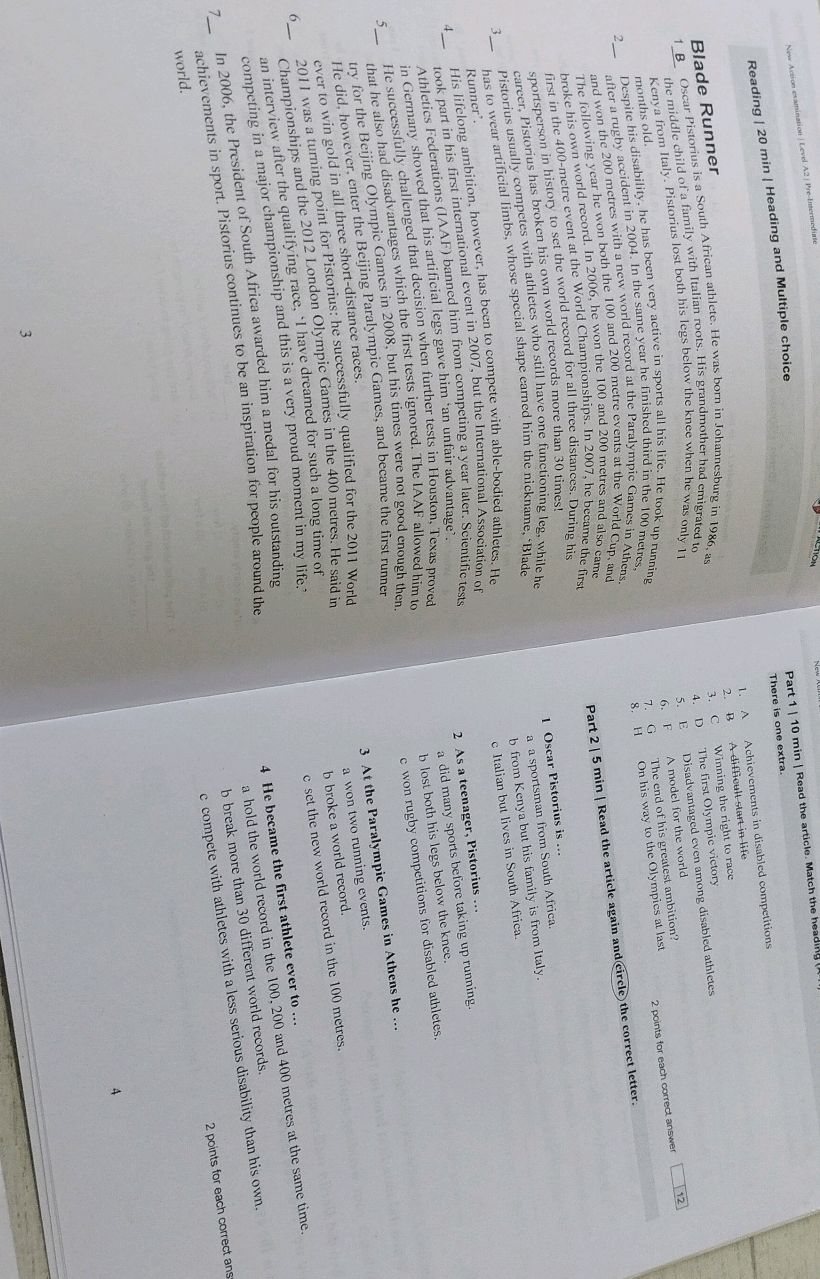 1 Oscar Pistorius is ... a a sportsman from | StudyX