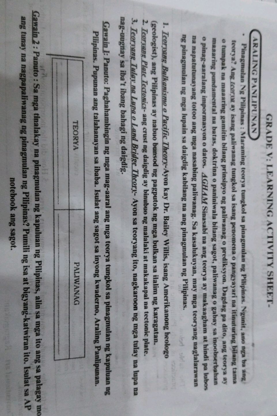 Gawain I: Panuto: Paghahambingin ng mga | StudyX