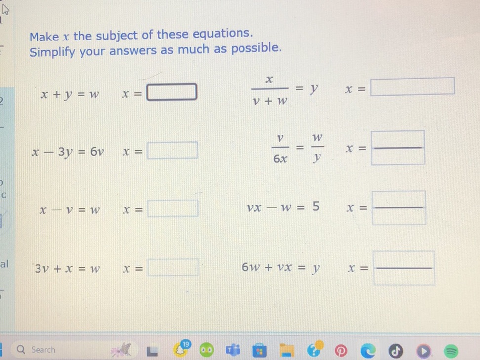 Make x the subject of these equations. | StudyX