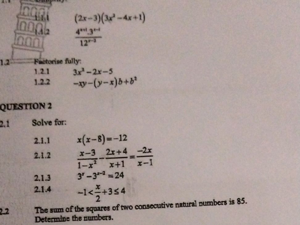 Simplify: $ {(2x-3)(3x^2-4x+1)}{4^3 3^{-1}}