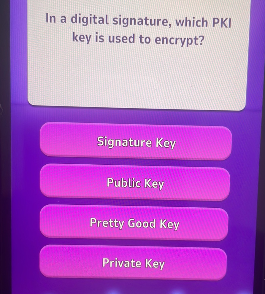 In a digital signature, which PKI key is | StudyX
