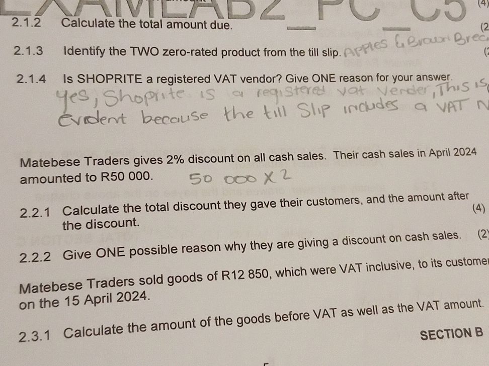2.1.2 Calculate the total amount due. 2.1.3 | StudyX