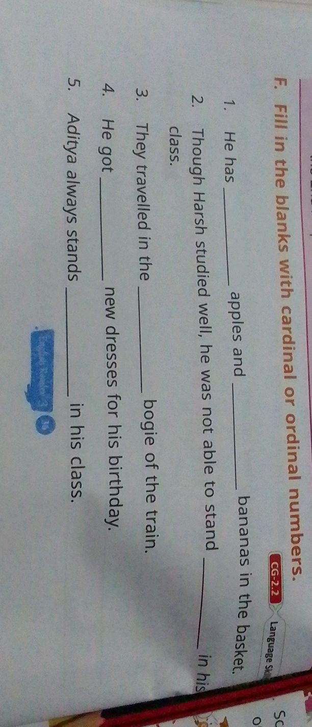 F. Fill in the blanks with cardinal or | StudyX