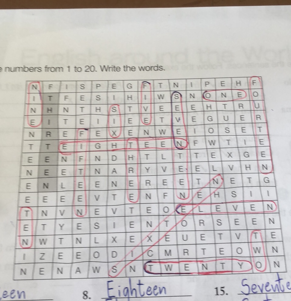 e numbers from 1 to 20. Write the words. 8. | StudyX