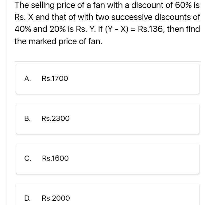 The selling price of a fan with a discount | StudyX