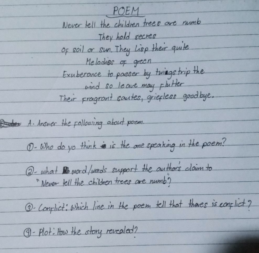 POEM Never tell the children trees are numb | StudyX