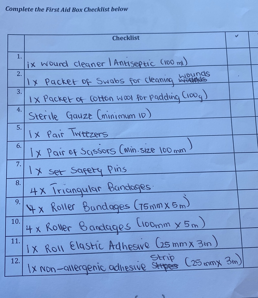 Complete the First Aid Box Checklist below | StudyX