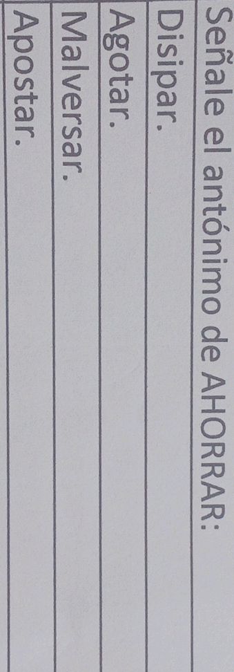 Señale el antónimo de AHORRAR: Disipar. | StudyX