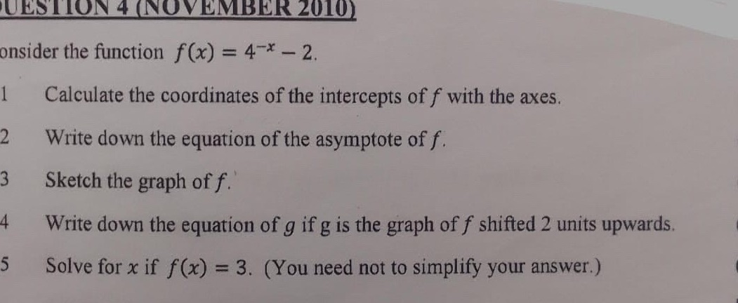 Consider the function $f(x) = 4^{-x} - 2$. | StudyX