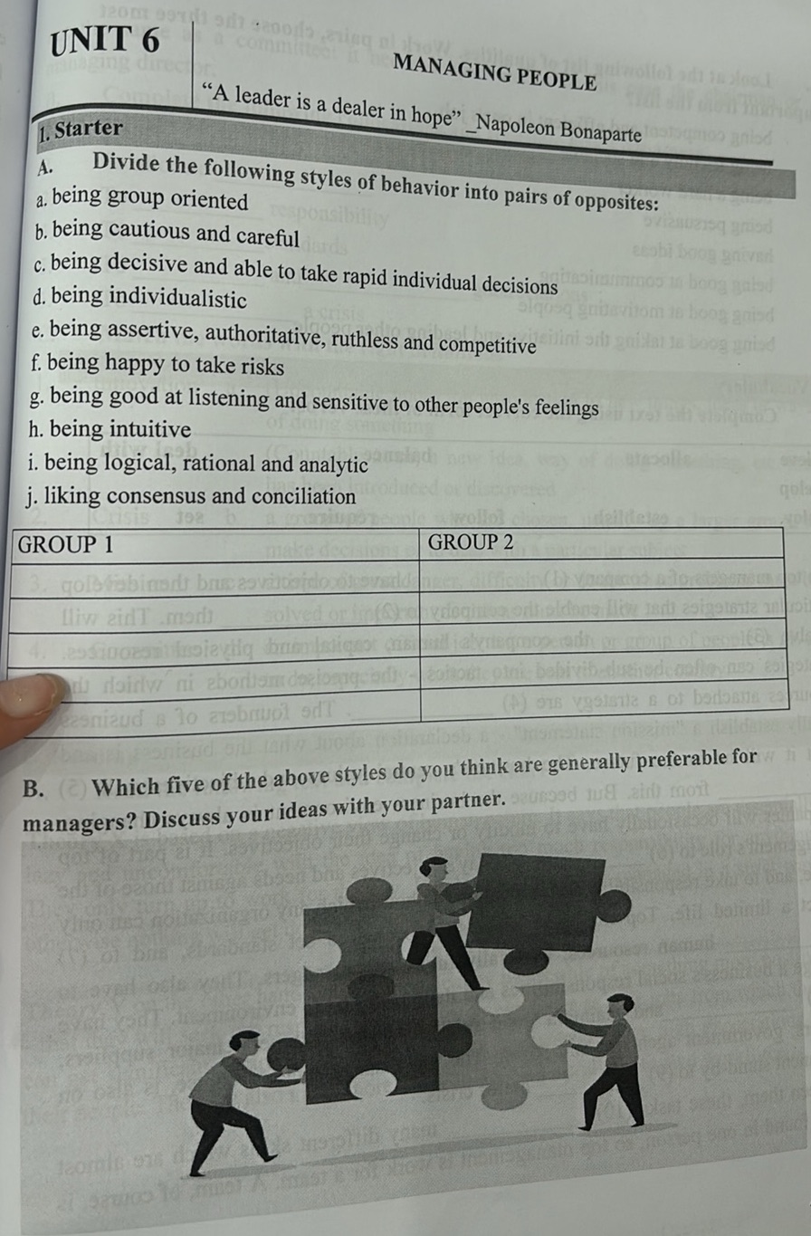 A. Divide the following styles of behavior | StudyX