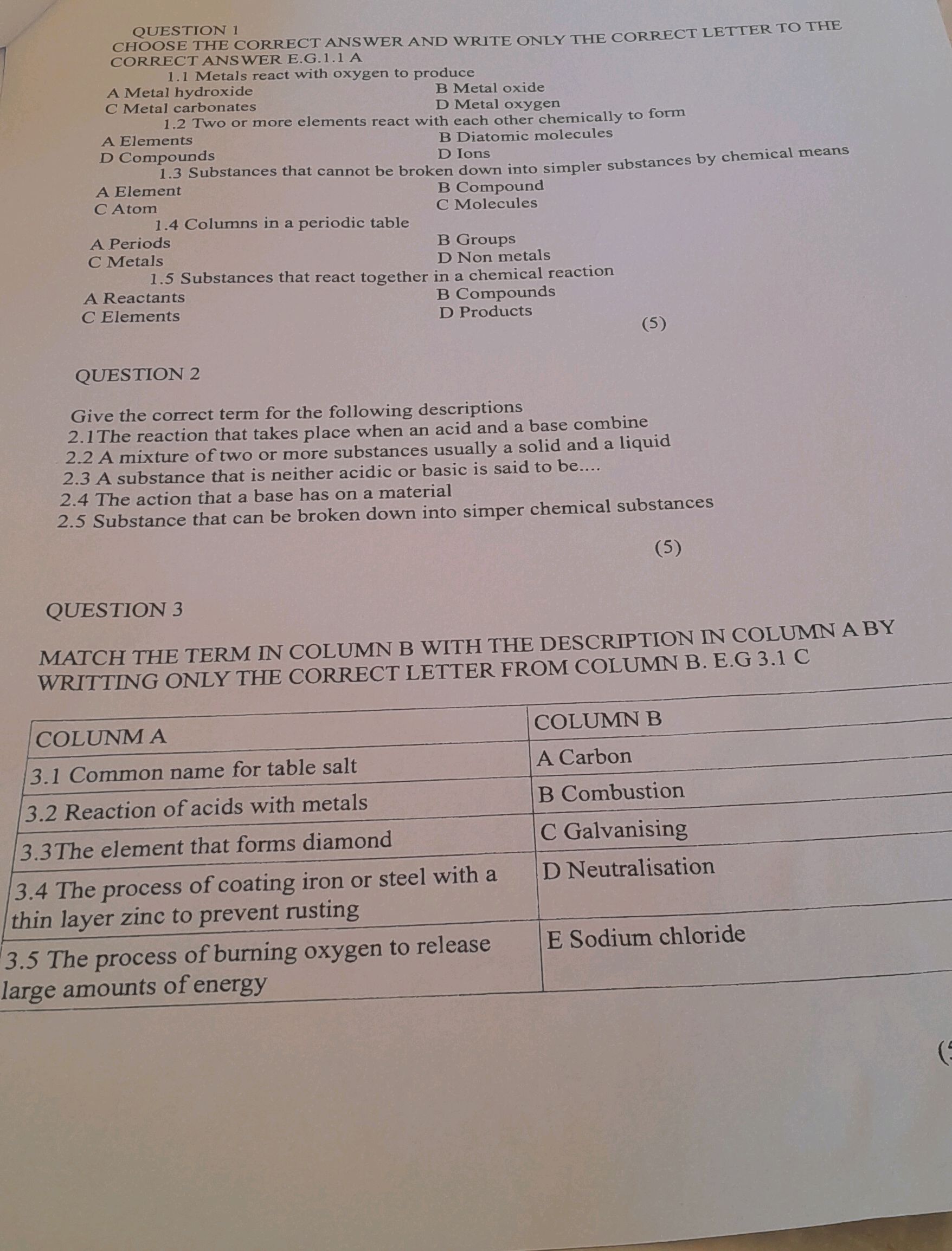QUESTION 1 CHOOSE THE CORRECT ANSWER AND | StudyX