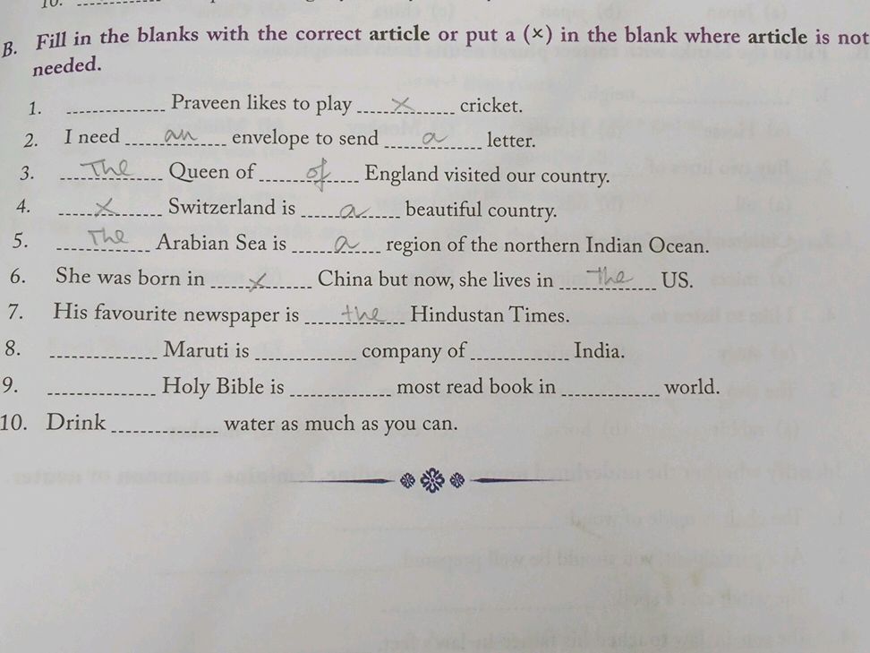 Fill in the blanks with the correct article | StudyX