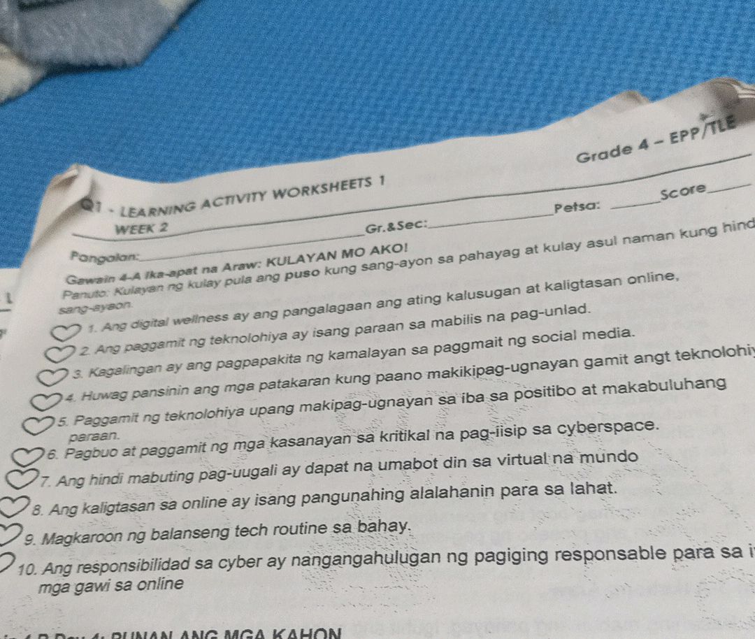 Gawain 4-A Ika-apat na Araw: KULAYAN MO AKO! | StudyX