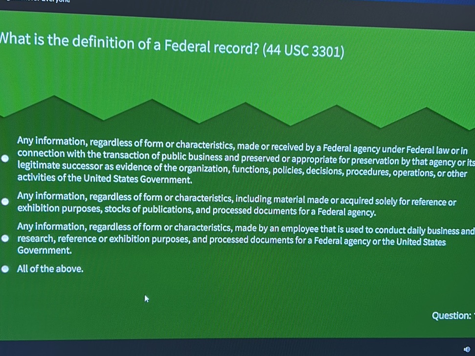 What is the definition of a Federal record? | StudyX