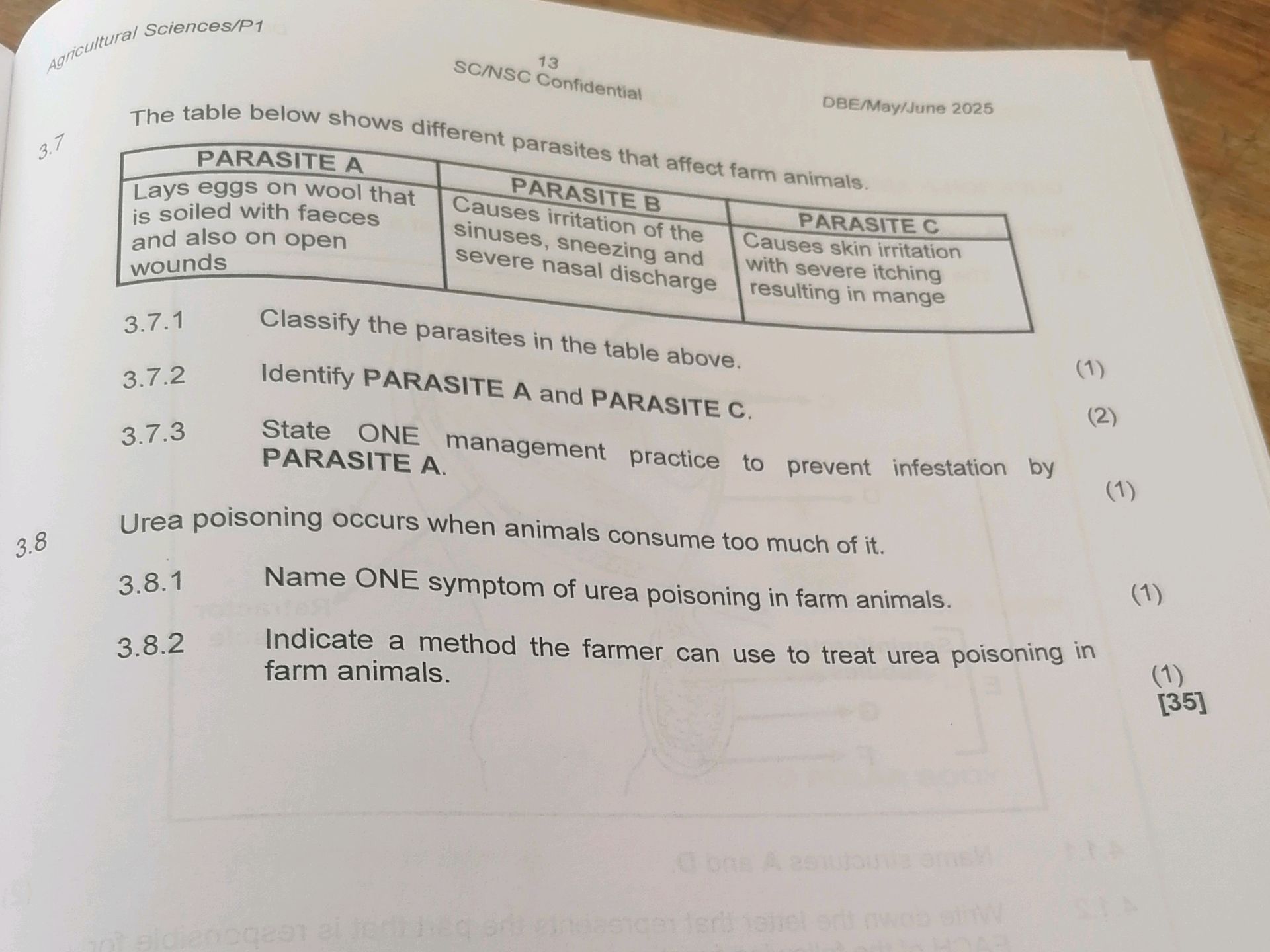 The table below shows different parasites | StudyX