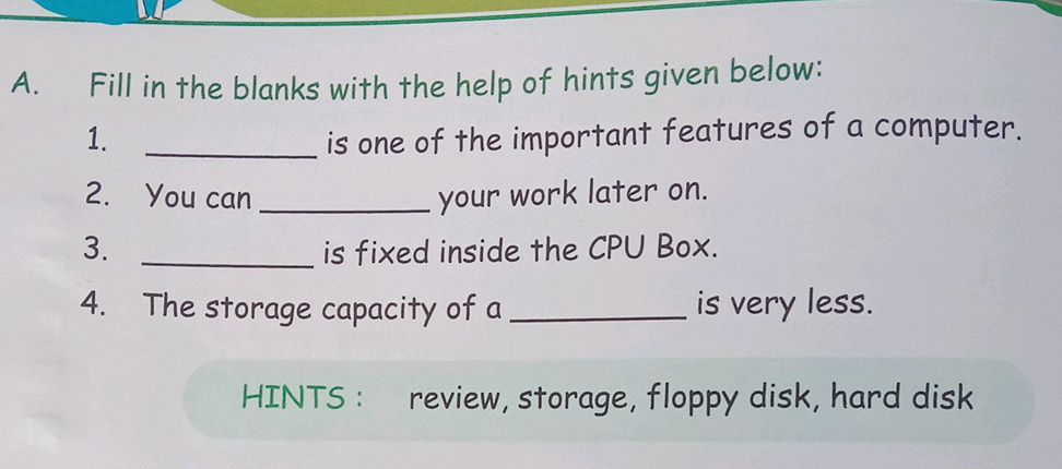 A. Fill in the blanks with the help of hints | StudyX