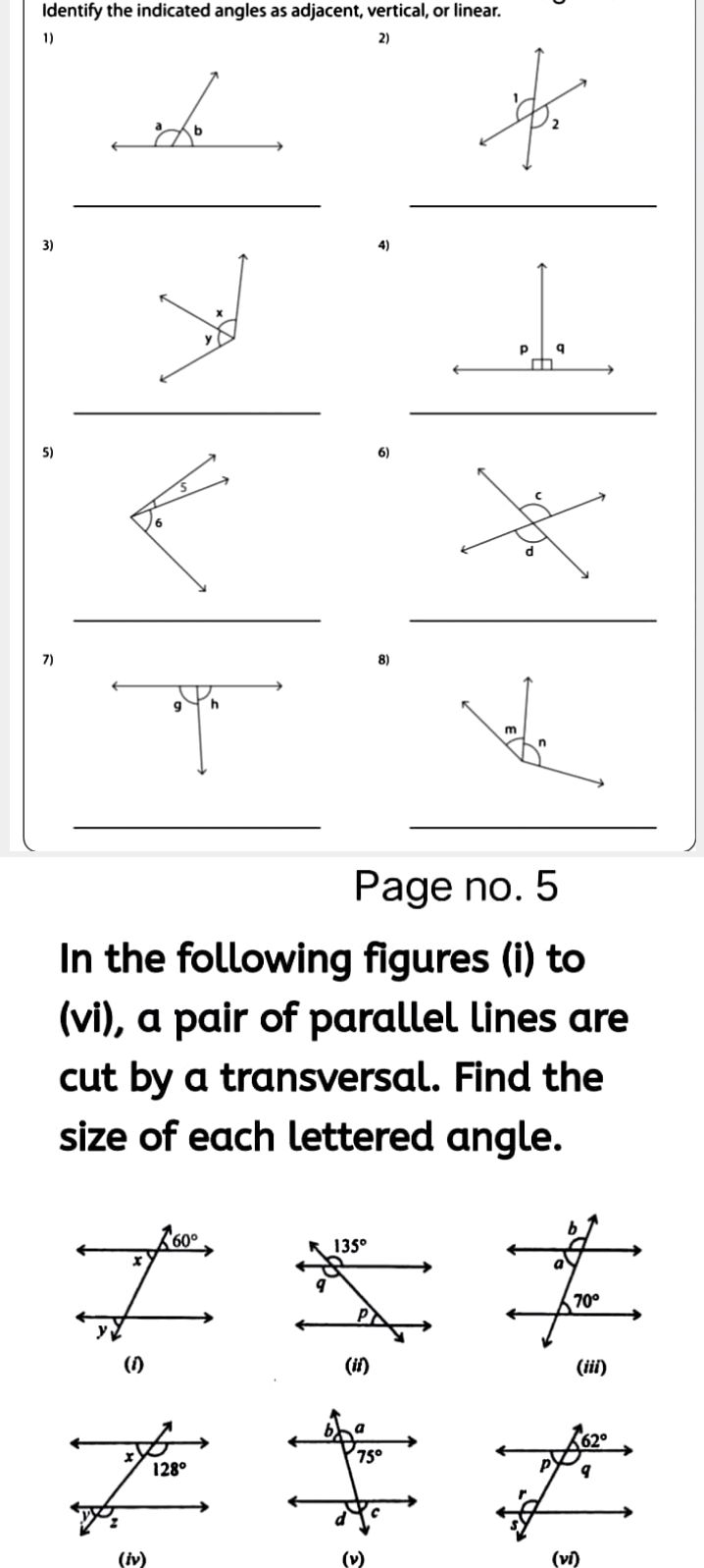 Identify the indicated angles as adjacent, | StudyX