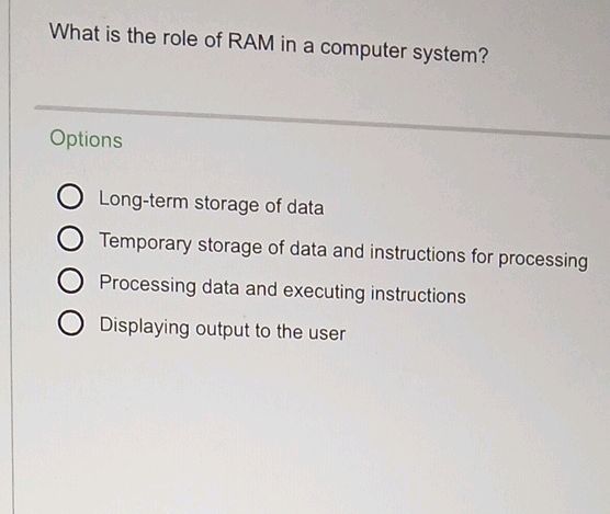 What is the role of RAM in a computer | StudyX