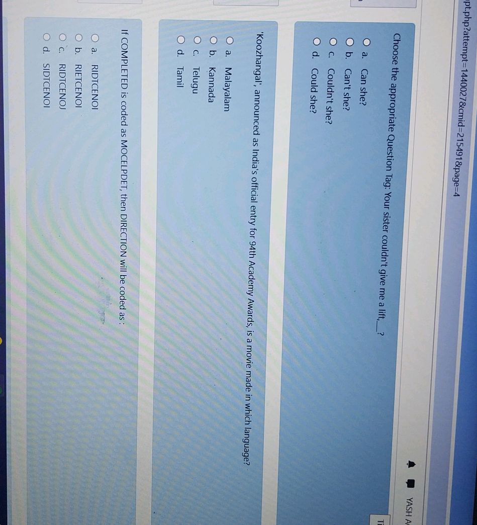 Choose the appropriate Question Tag: Your | StudyX