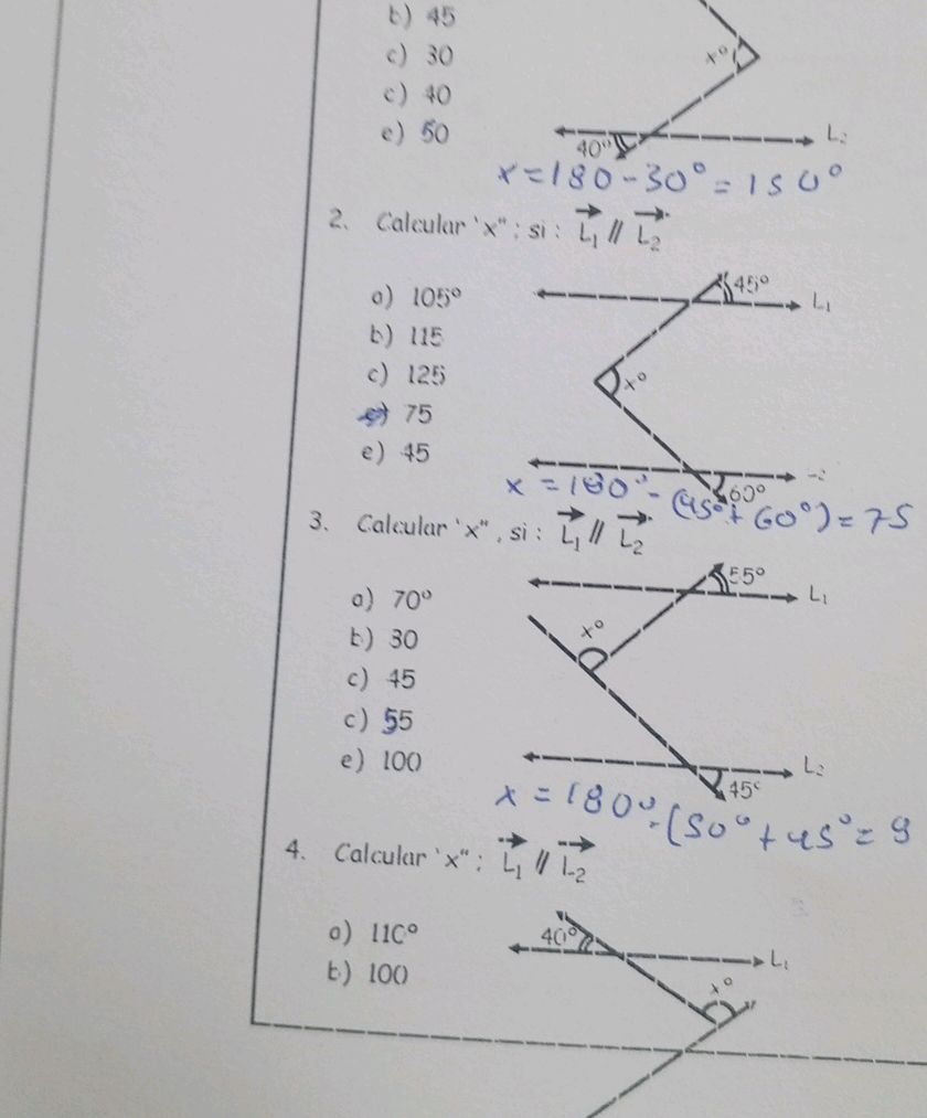 1. Calcular 'x'; si: $L_1 L_2$ $x = 180 | StudyX