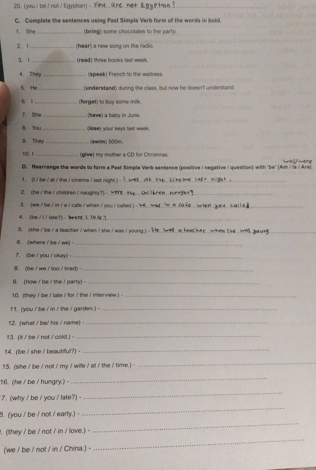 C. Complete the sentences using Past Simple | StudyX