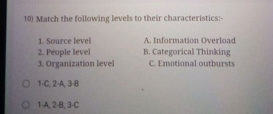 10) Match the following levels to their | StudyX