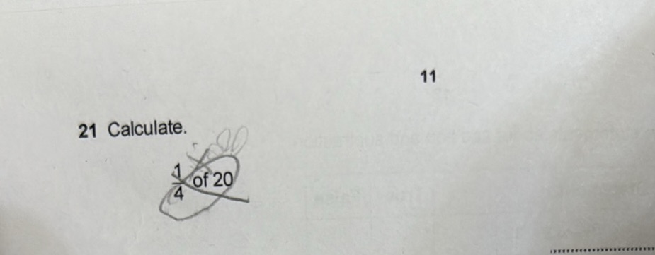 Calculate 1/4 of 20 | StudyX