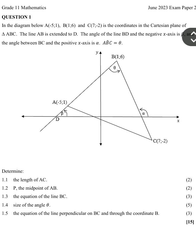 In the diagram below A(-5;1), B(1;6) and | StudyX