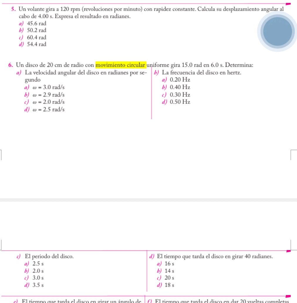 5. Un volante gira a 120 rpm (revoluciones | StudyX