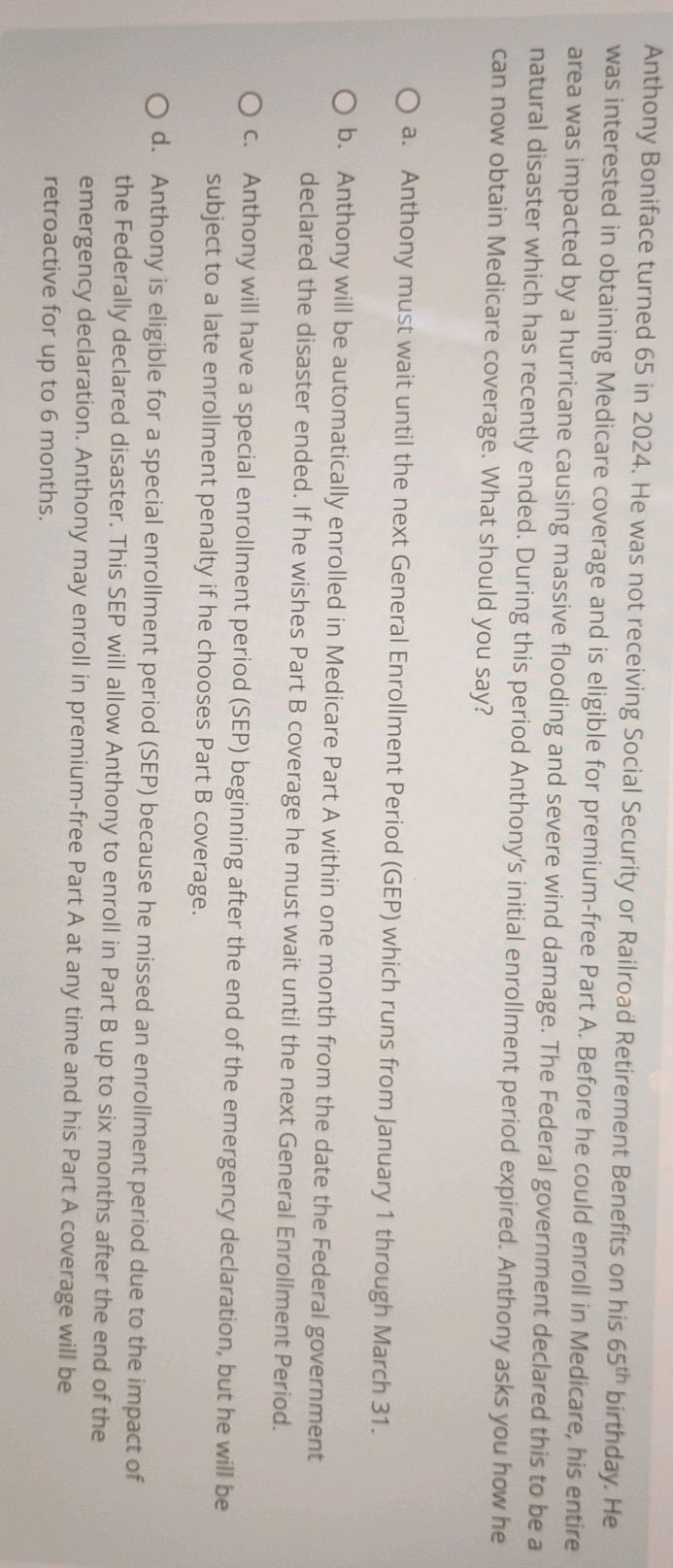 Anthony Boniface turned 65 in 2024. He was | StudyX