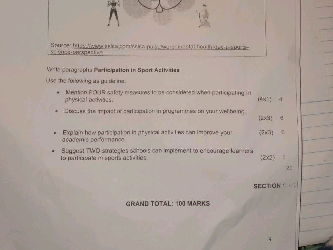 Write paragraphs Participation in Sport | StudyX