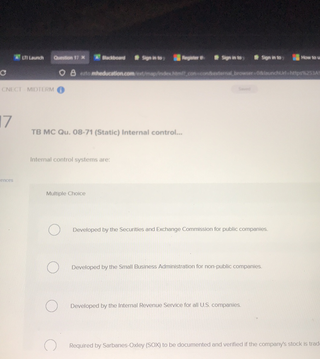 TB MC Qu. 08-71 (Static) Internal control... | StudyX
