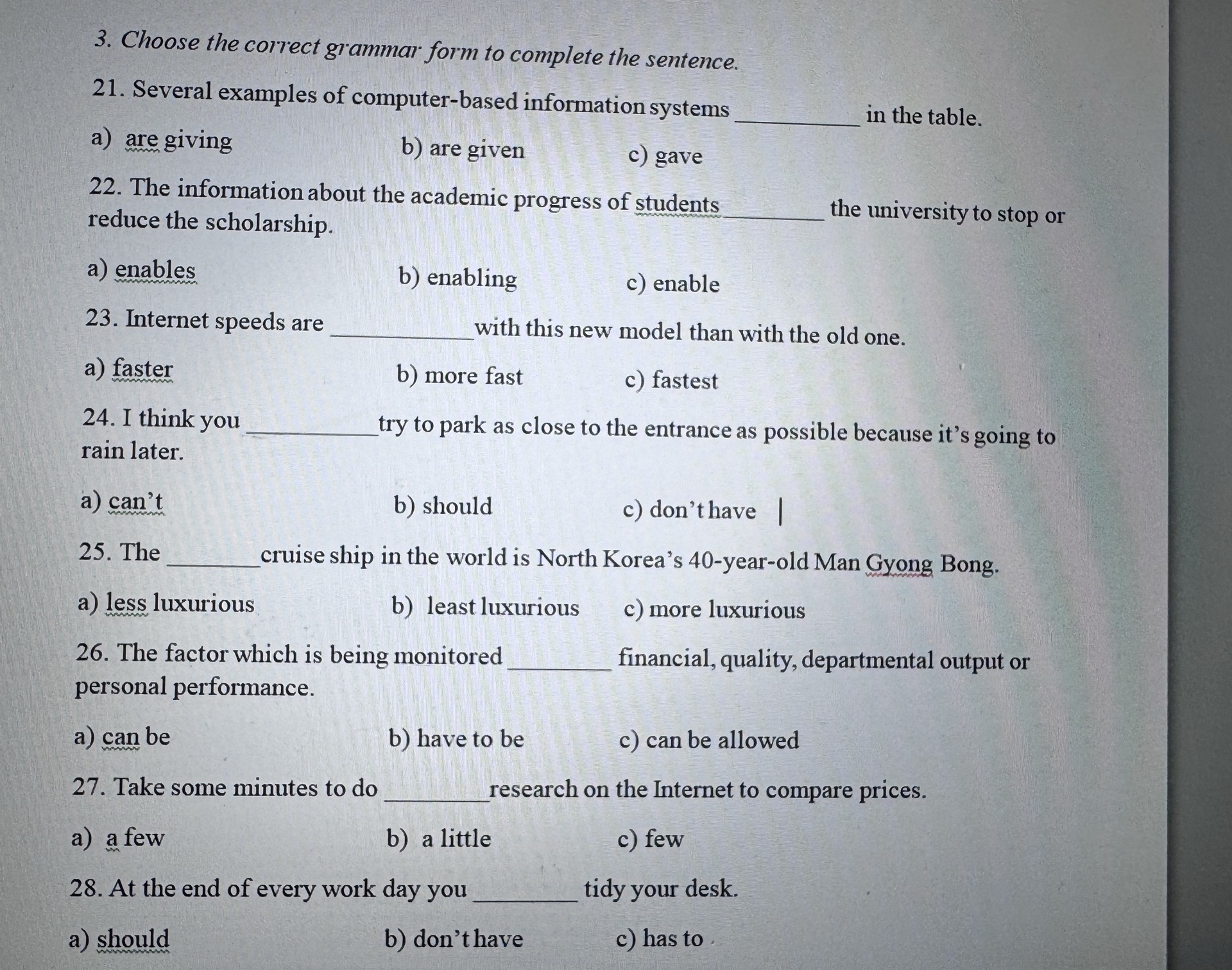3. Choose the correct grammar form to | StudyX