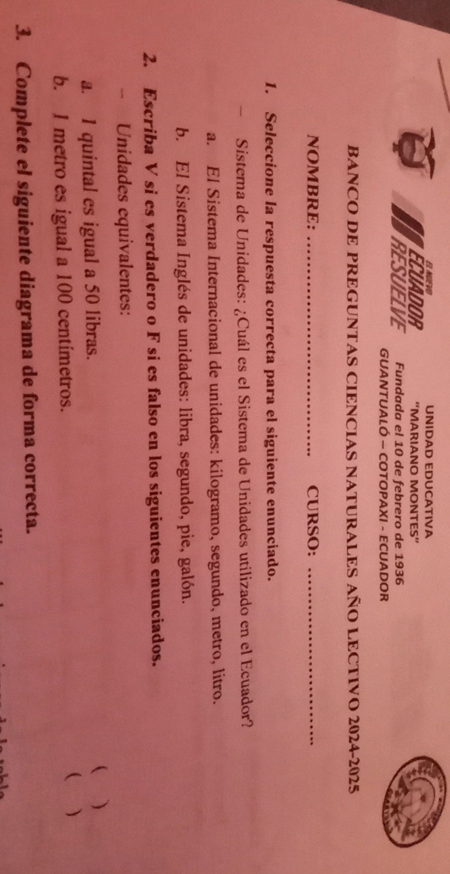 1. Seleccione la respuesta correcta para el | StudyX