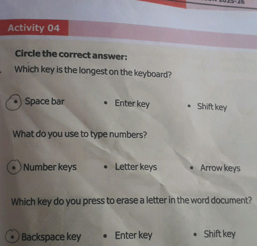 Circle the correct answer: Which key is the | StudyX