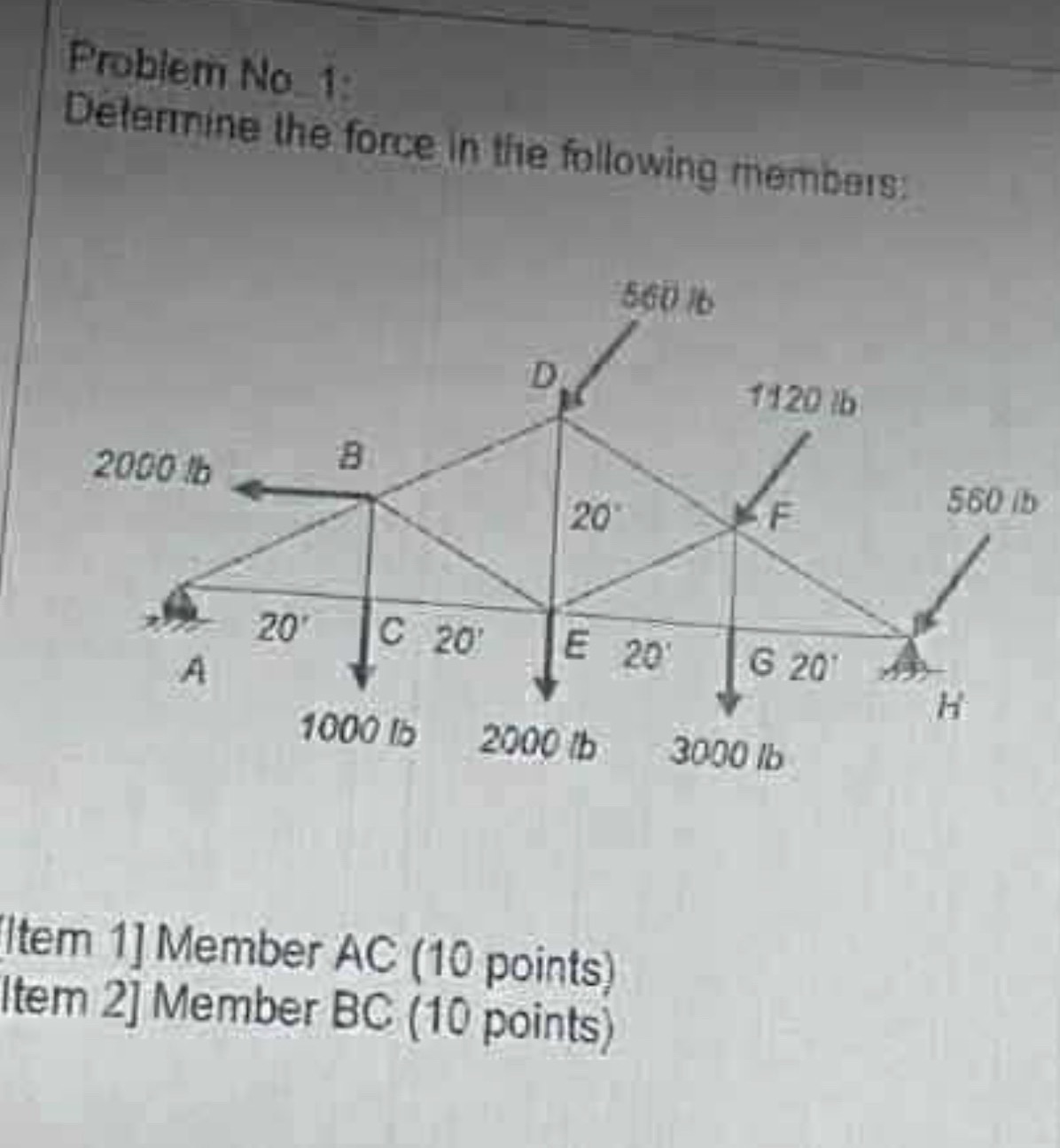 Problem No. 1: Determine the force in the | StudyX