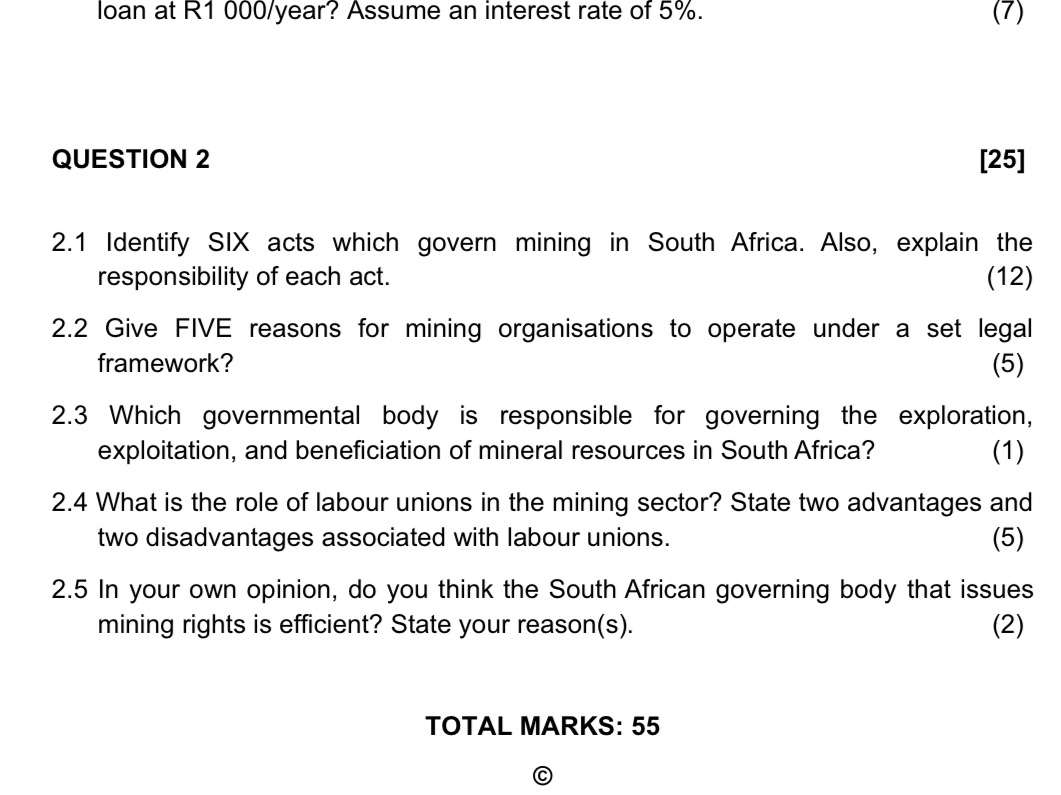 2.1 Identify SIX acts which govern mining in | StudyX