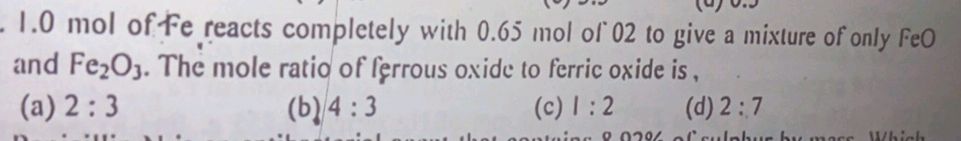 1. 0 mol of Fe reacts completely with 0.65 | StudyX