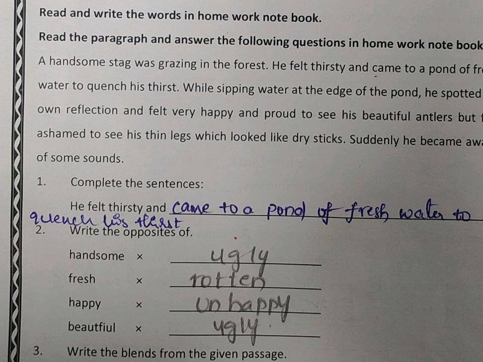 1. Complete the sentences: He felt thirsty | StudyX