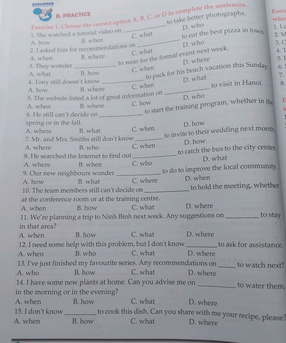 Exercise 1. Choose the correct option A, B, | StudyX