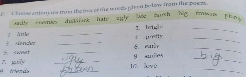 E. Choose antonyms from the box of the words | StudyX