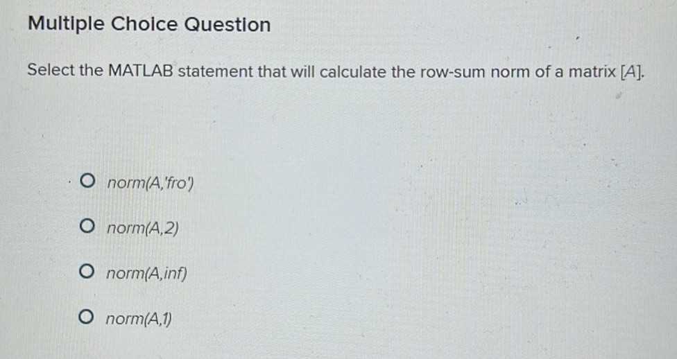 Select the MATLAB statement that will | StudyX