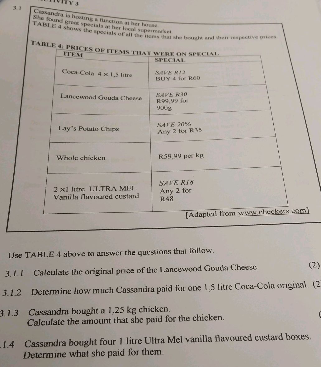TABLE 4: PRICES OF ITEMS THAT WERE ON | StudyX