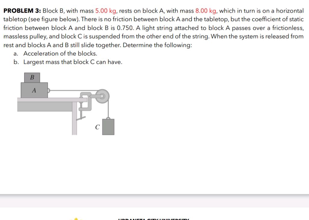 PROBLEM 3: Block B, with mass 5.00 kg, rests