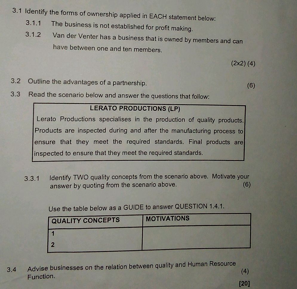 3.1 Identify the forms of ownership applied | StudyX