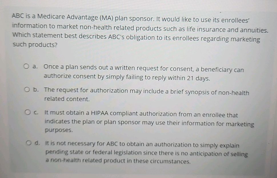 ABC is a Medicare Advantage (MA) plan | StudyX