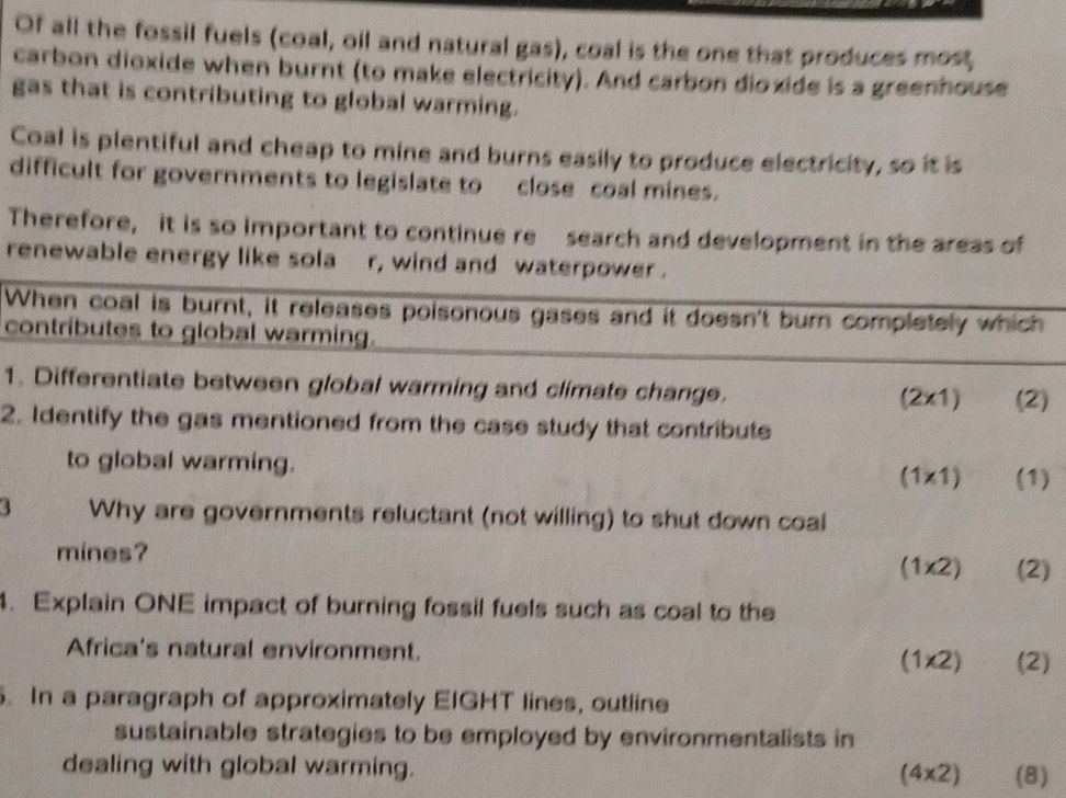 1. Differentiate between global warming and | StudyX