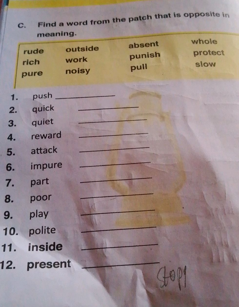 Find a word from the patch that is opposite | StudyX