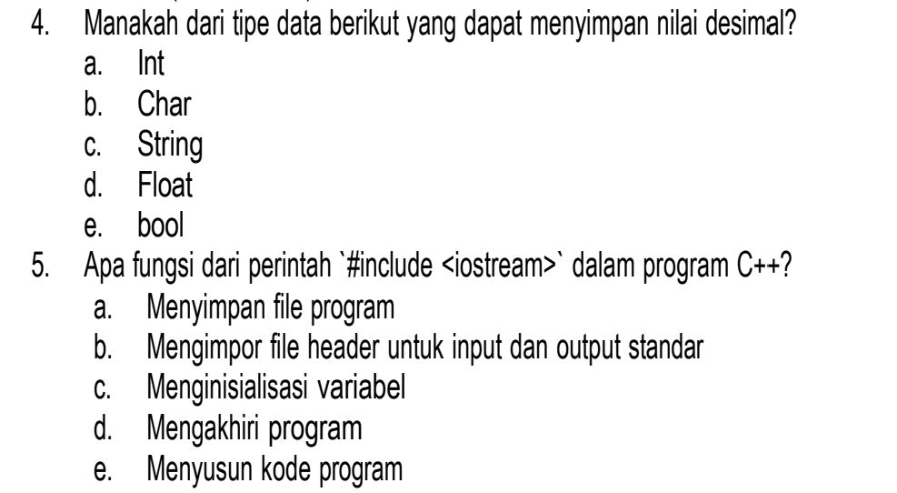 4. Manakah dari tipe data berikut yang dapat | StudyX
