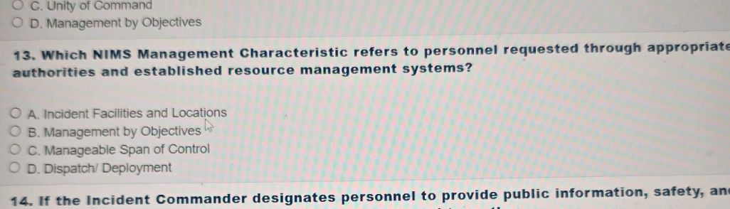13. Which NIMS Management Characteristic | StudyX